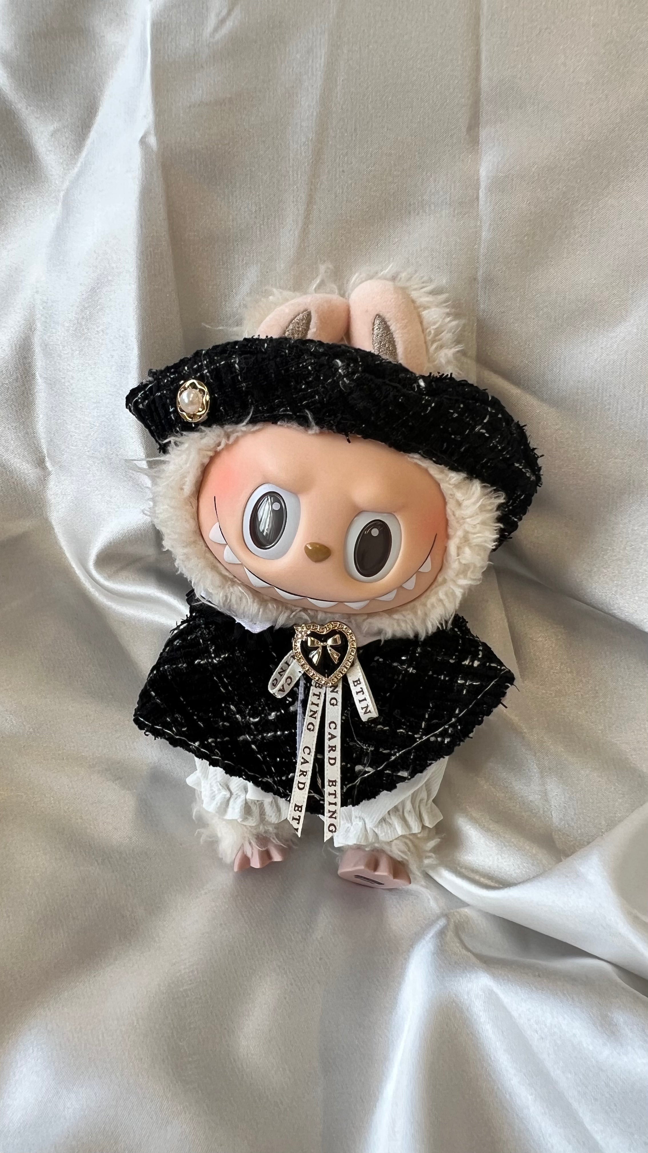 Labubu Classic Tweed Costume Set - Black with White Bloomers and Beret ...
